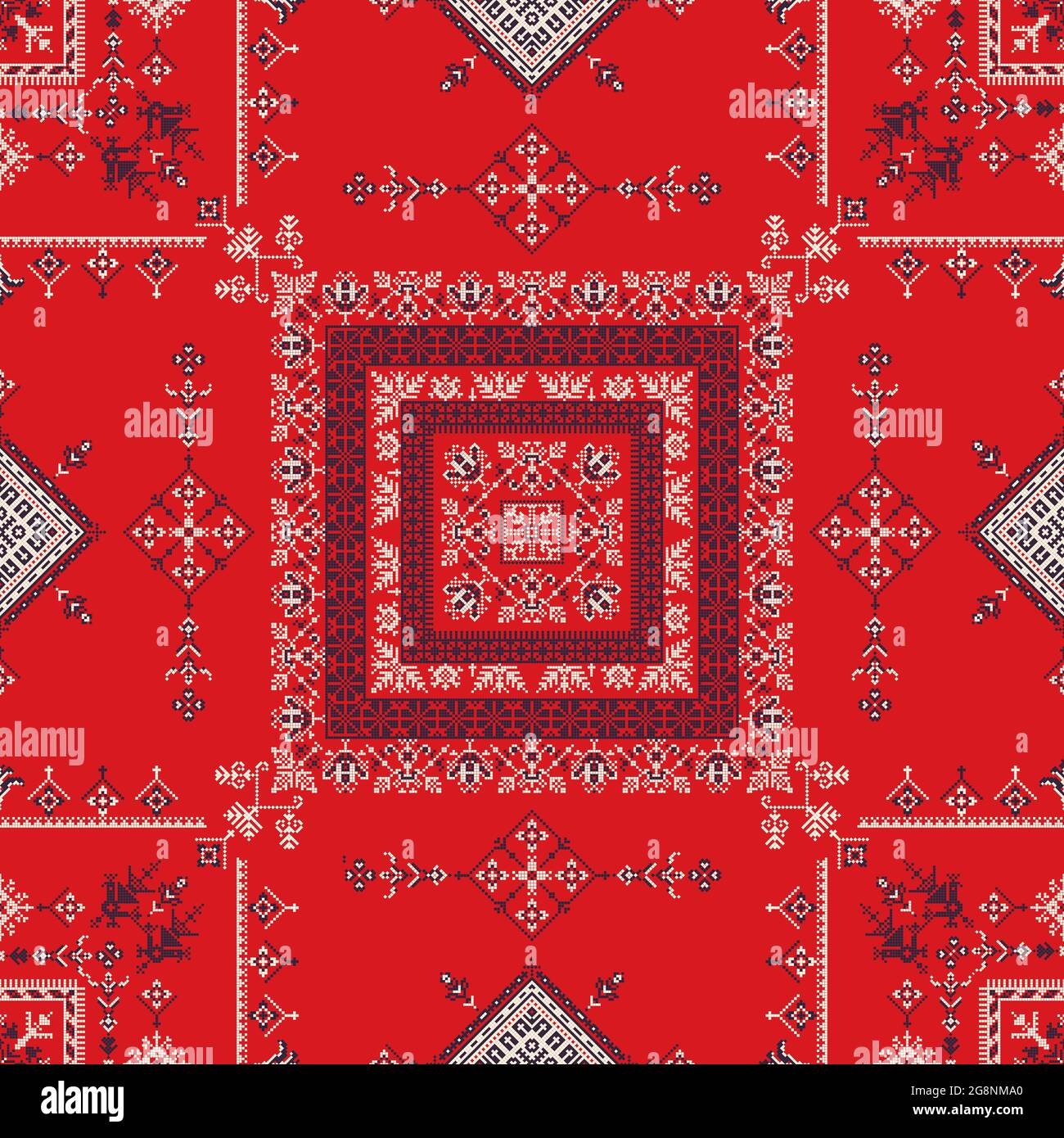Decorative repeating pattern inspired by traditional Russian embroidery ...