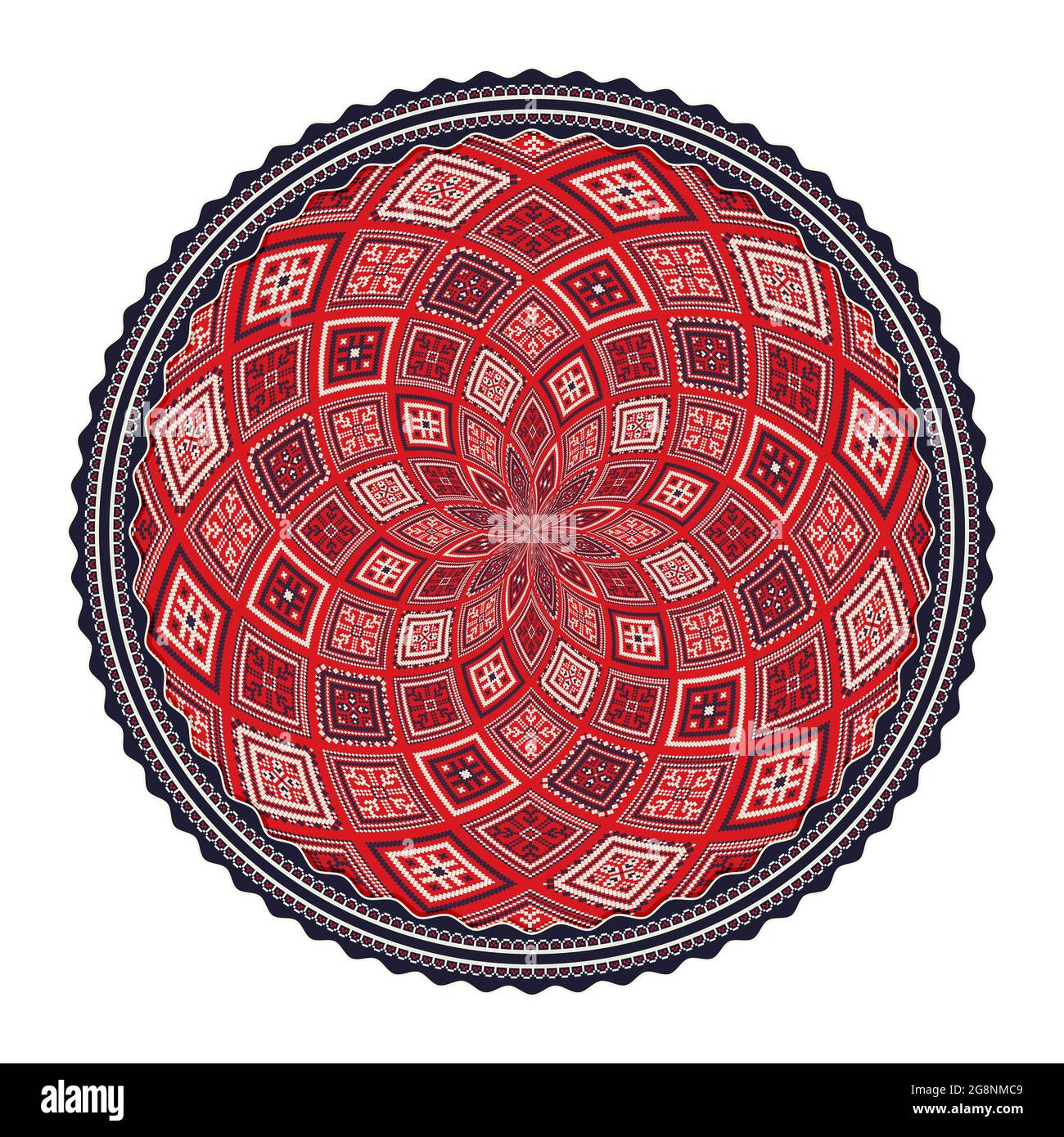 Vector round design element with traditional Russian embroidery symbols ...
