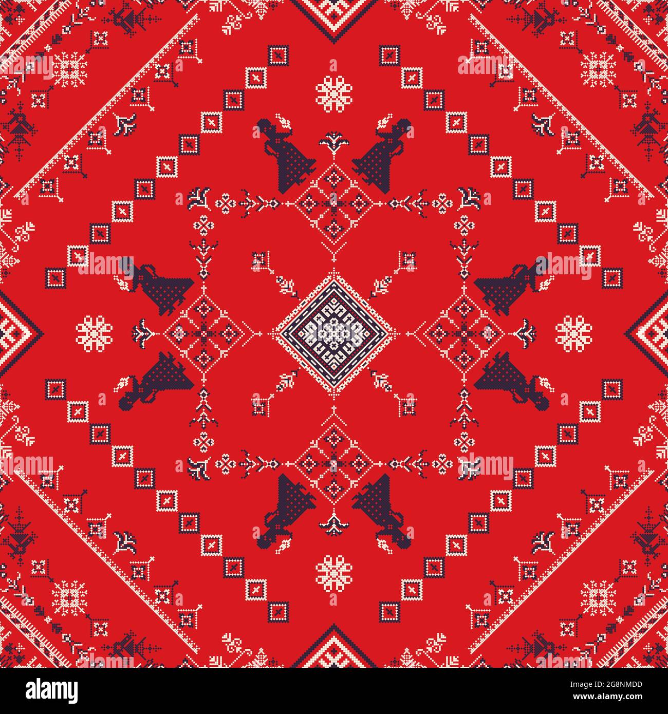 Decorative repeating pattern inspired by traditional Russian embroidery ...