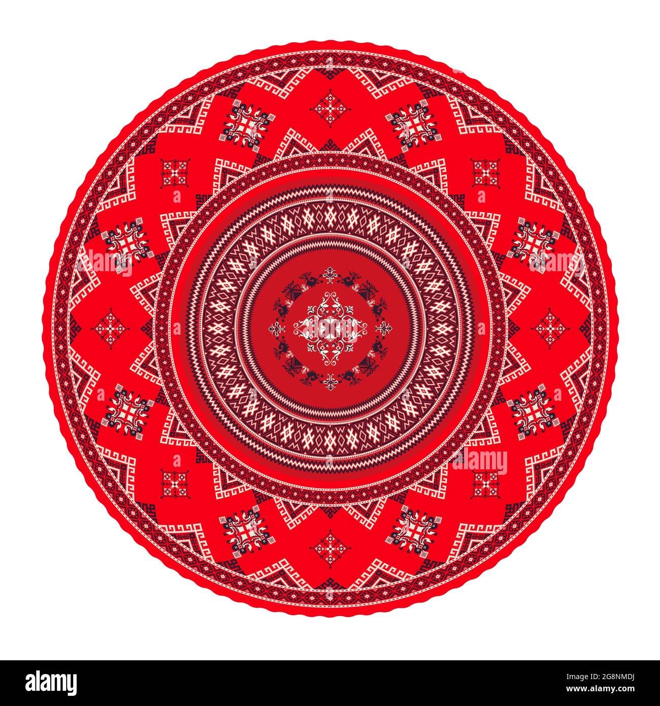 Vector round design element with traditional Russian embroidery symbols ...