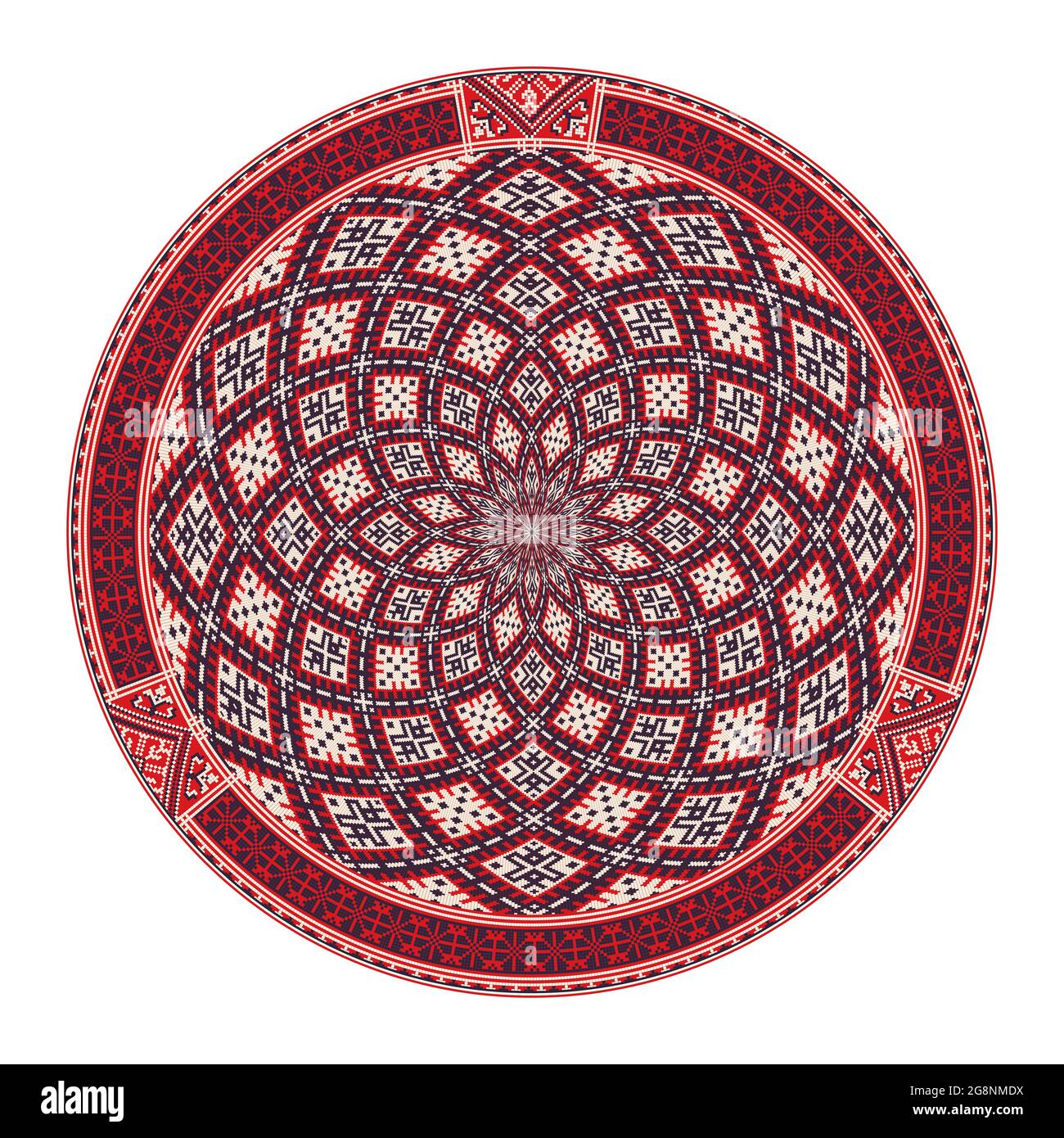 Vector round design element with traditional Russian embroidery symbols ...