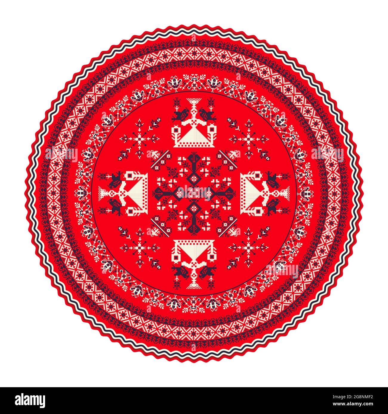Vector round design element with traditional Russian embroidery symbols ...