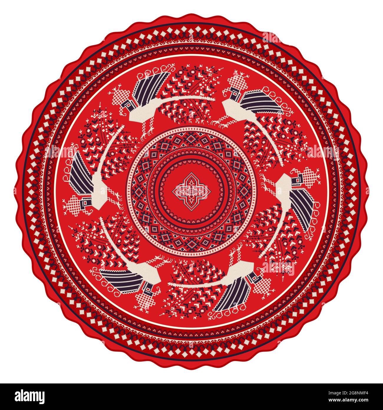 Vector round design element with traditional Russian embroidery symbols ...