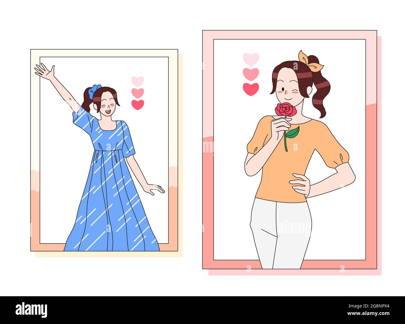 digital life, women on SNS feed and receiving likes and hearts Stock ...