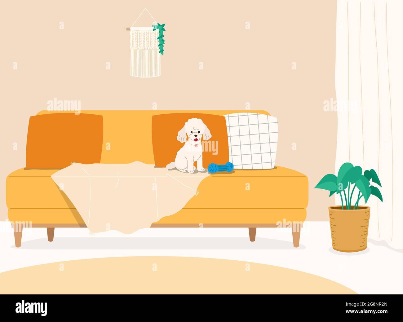 cozy room with dog, life with pet drawing Stock Photo - Alamy