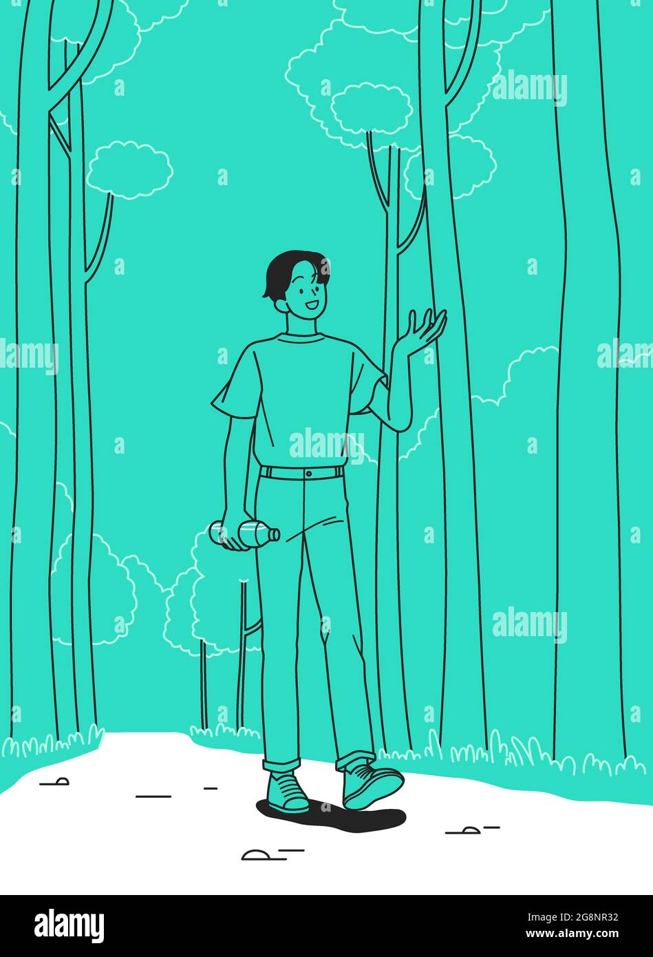 line drawing of man walking in park Stock Photo - Alamy