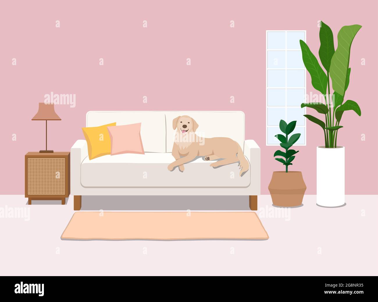 cozy room with dog, life with pet drawing Stock Photo - Alamy