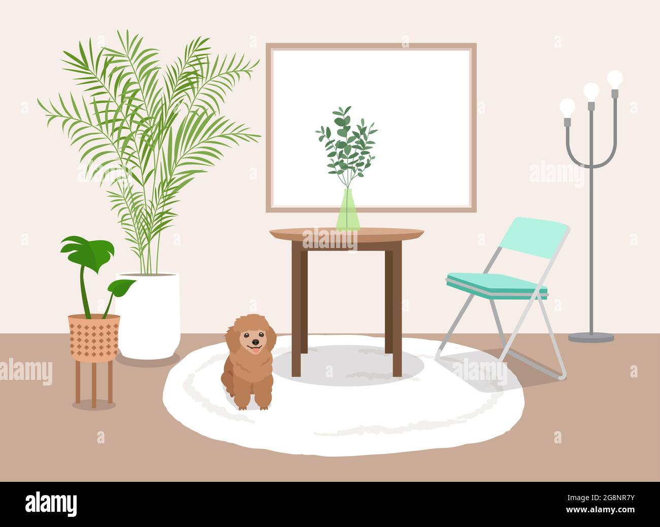cozy room with dog, life with pet drawing Stock Photo - Alamy