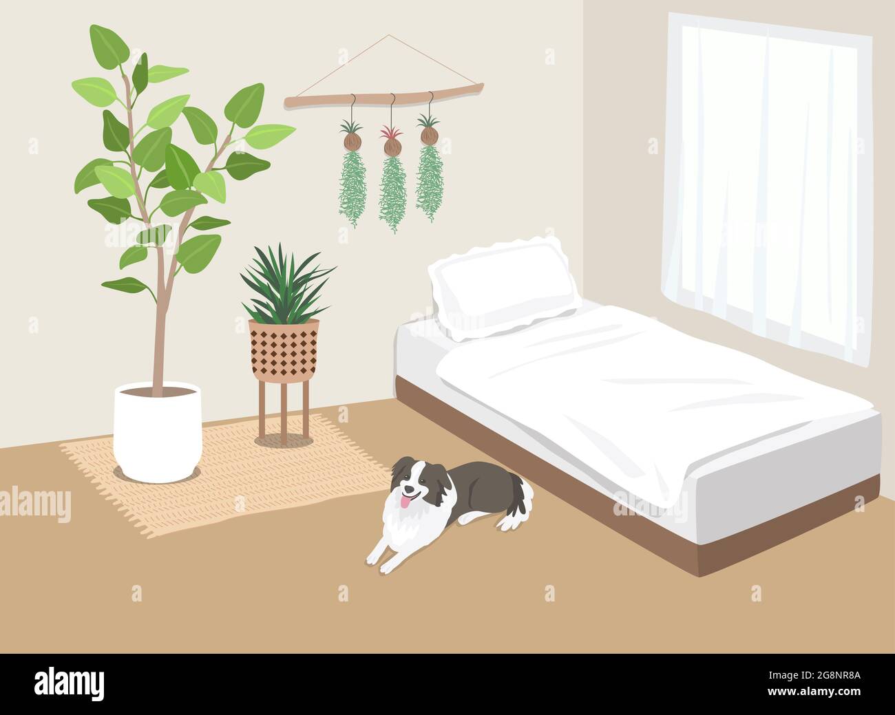 cozy room with dog, life with pet drawing Stock Photo - Alamy