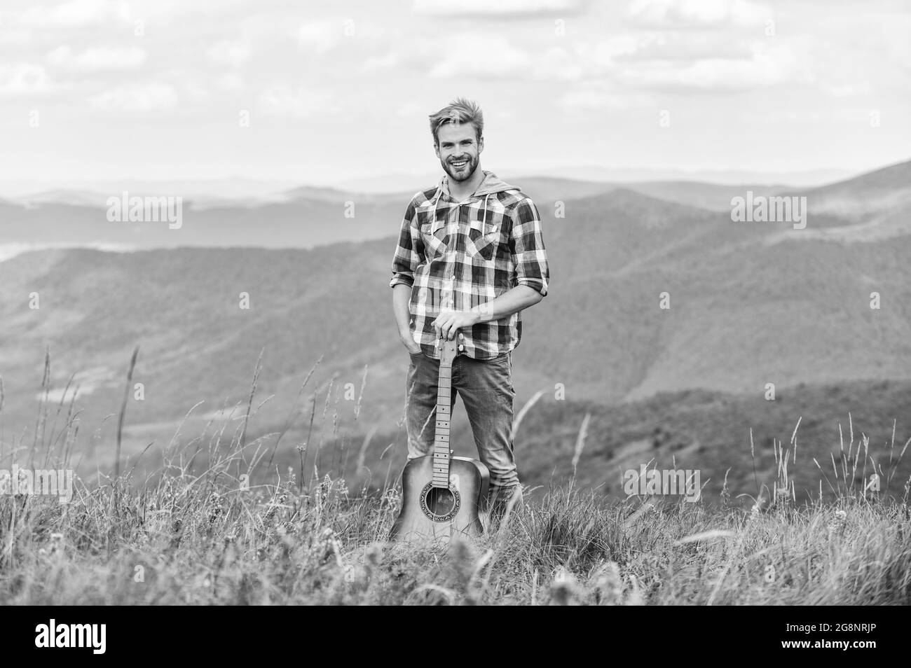 Guy on mountain top Black and White Stock Photos & Images - Alamy