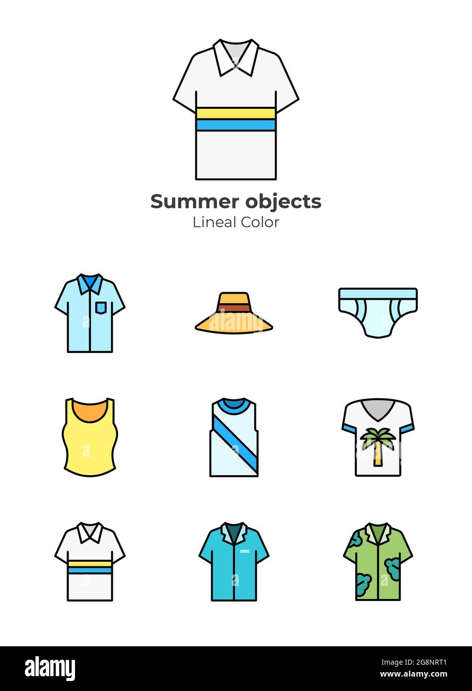 summer beach fashion object line icon series Stock Photo - Alamy