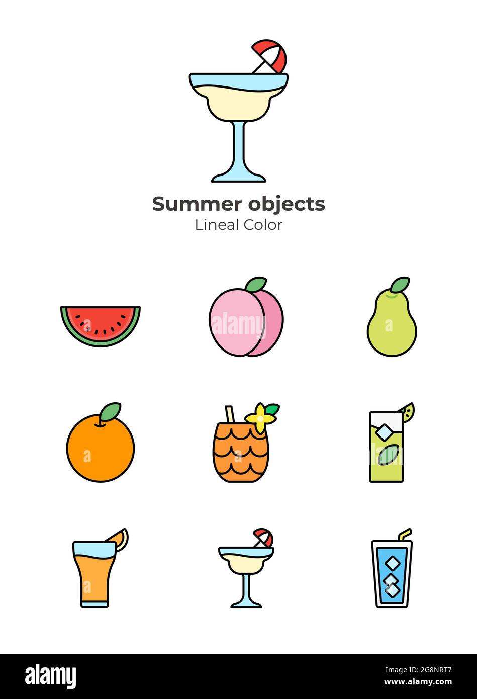 summer cocktails object line icon series Stock Photo - Alamy