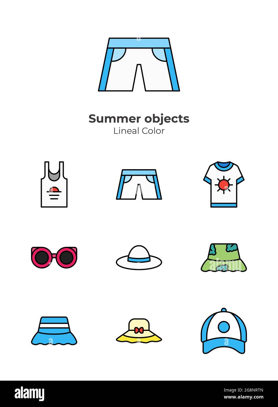 summer beach fashion object line icon series Stock Photo - Alamy