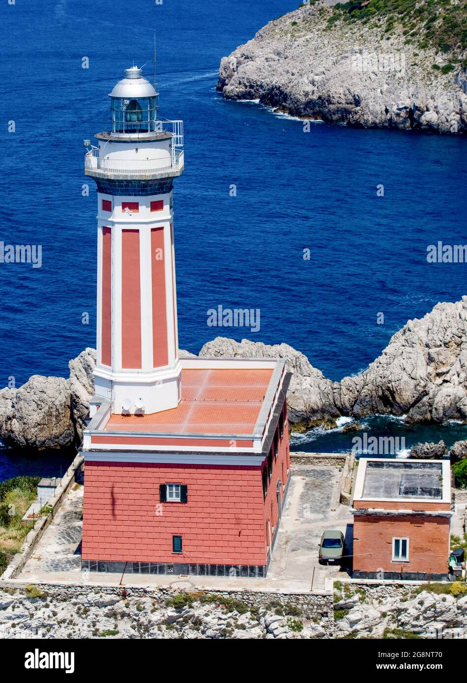 Aerial view, Faro di Punta Carena ligthhouse, Capri island, Campania ...