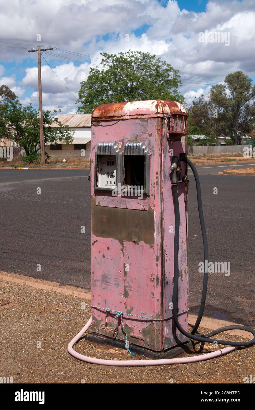 Cobar Australia, vintage pink petrol pump in street of country town ...