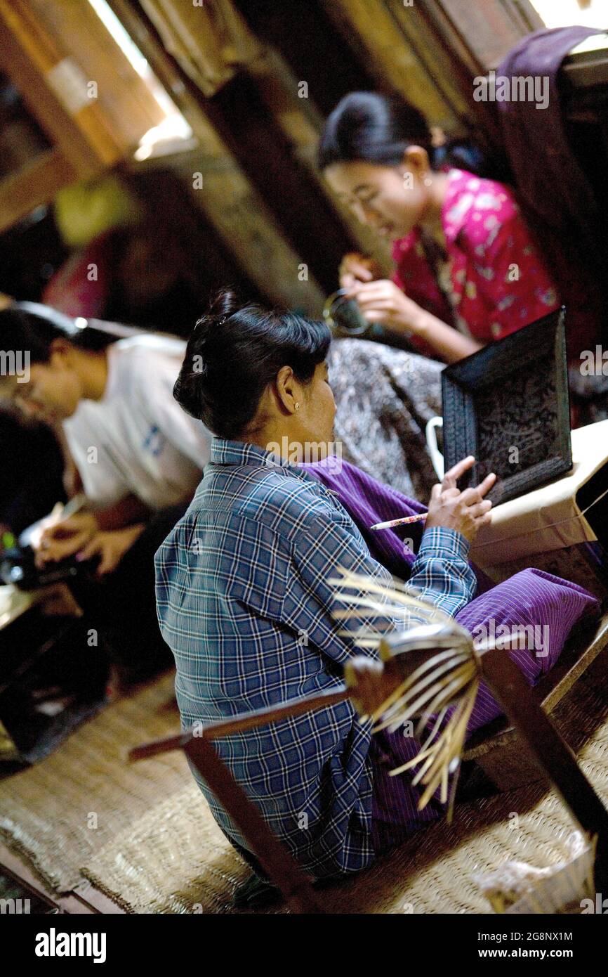 Bagan, Lacquer-ware factory, Myanmar, Burma, Southeast Asia Stock Photo ...