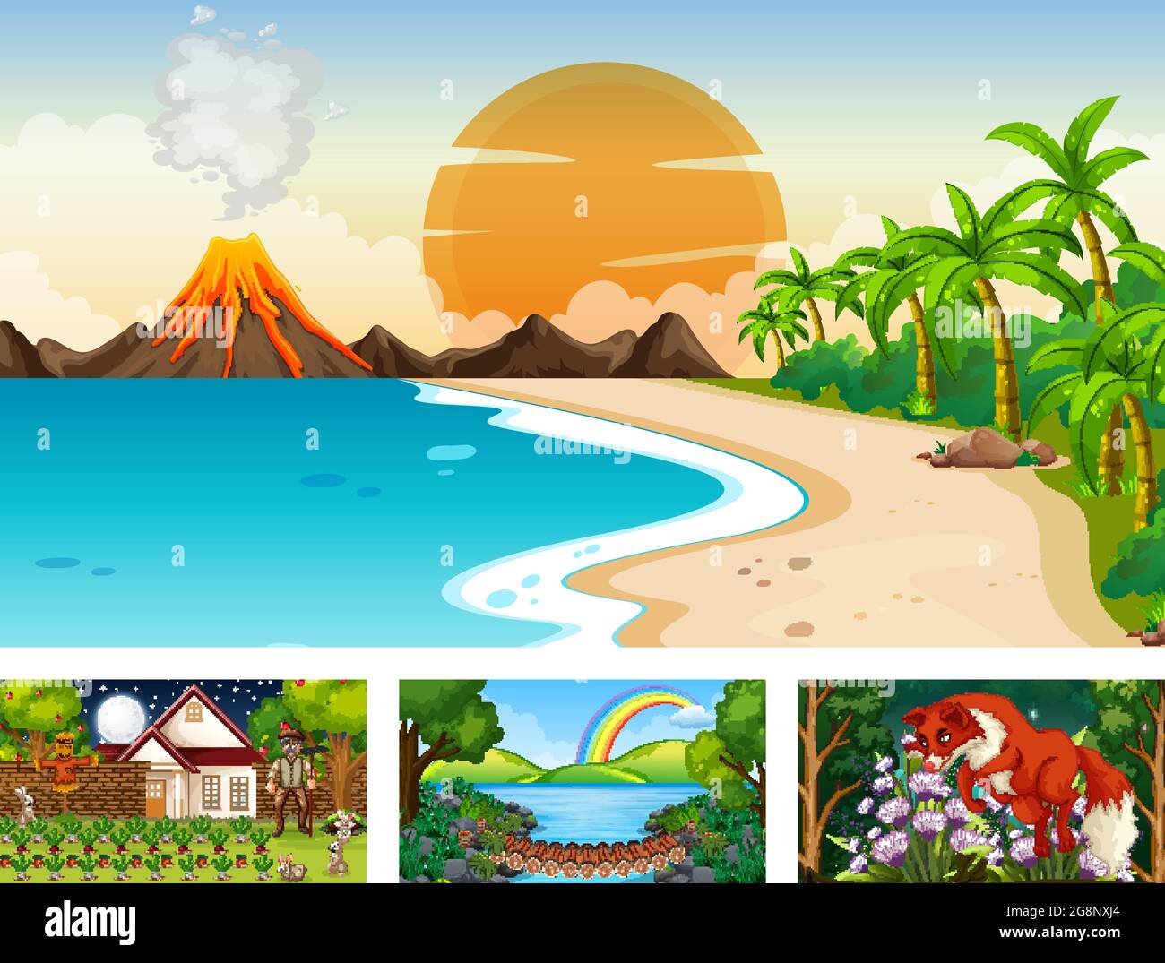 Four different nature horizontal scene illustration Stock Vector Image ...