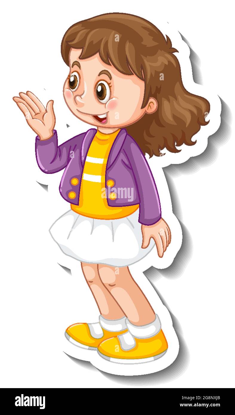 Sticker template with a girl cartoon character isolated illustration ...
