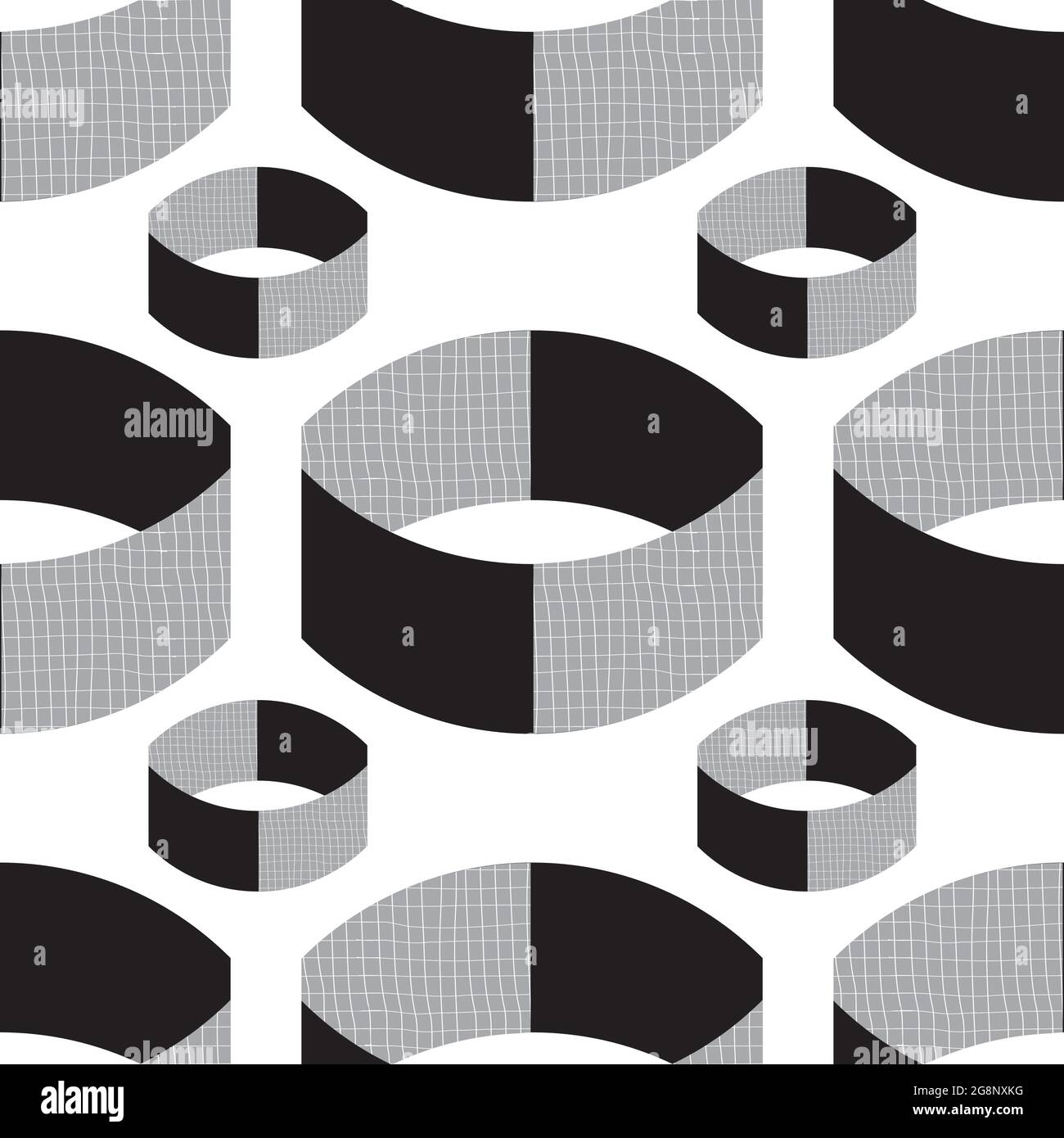 Monochrome textured vector 3D cylinders. Seamless pattern background ...