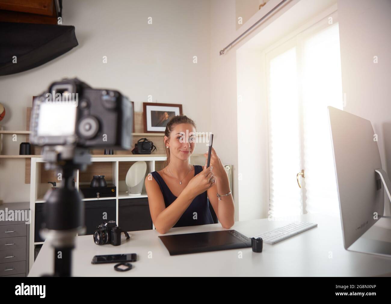 young youtuber record photography vlog Stock Photo - Alamy