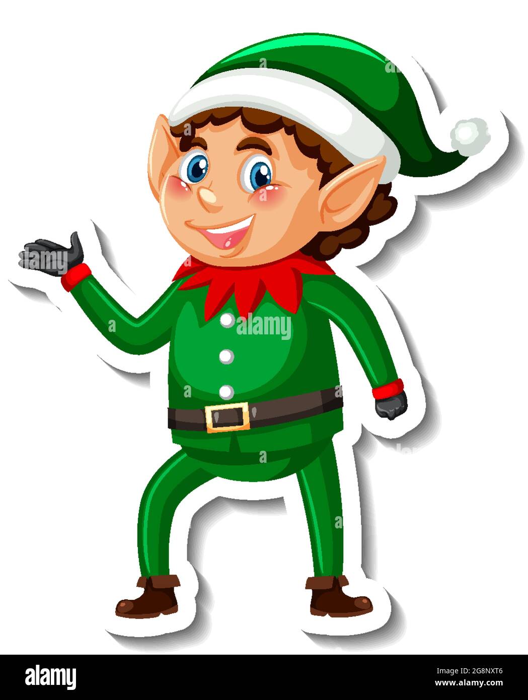 Sticker template with little elf cartoon character isolated ...