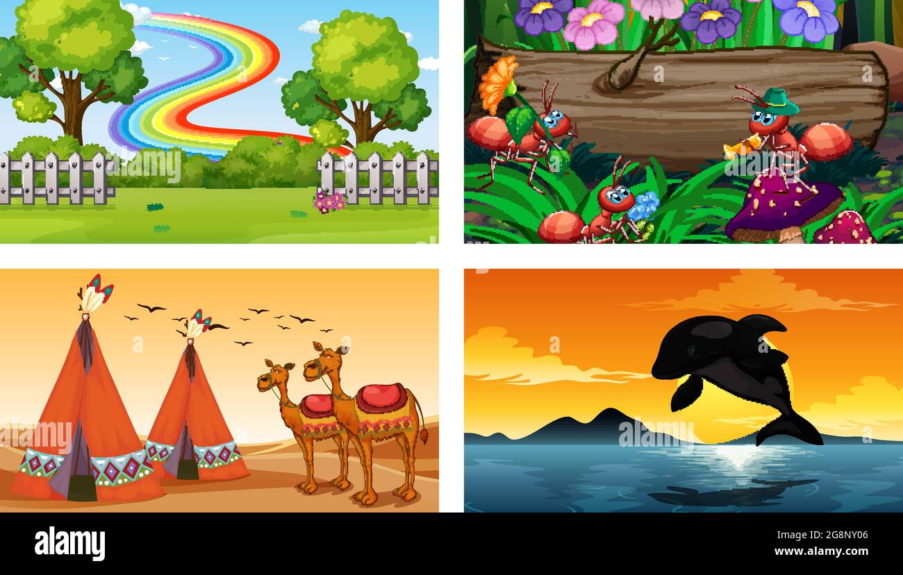 Four different nature horizontal scene illustration Stock Vector Image ...