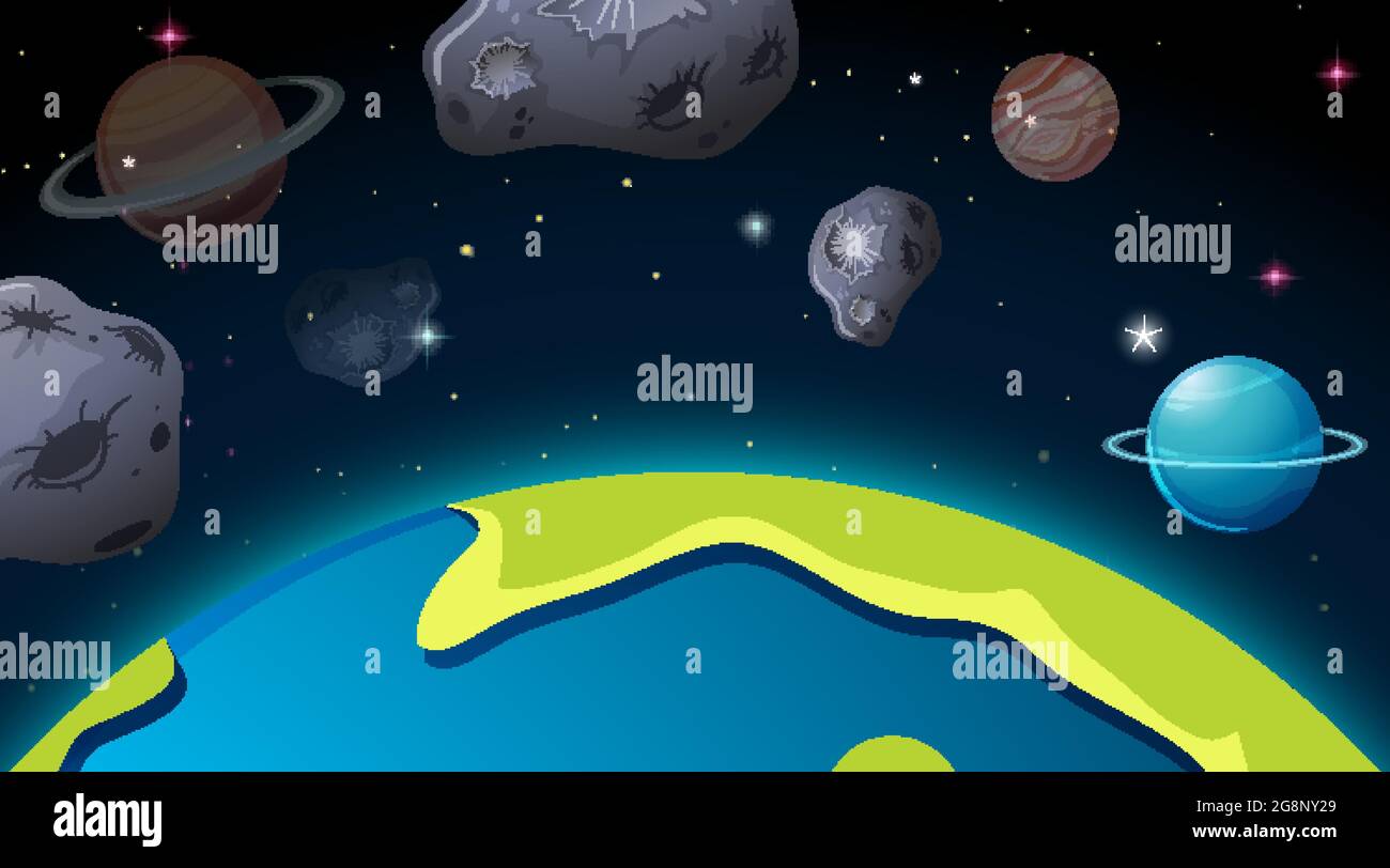 Outer space scene with planets and asteroids illustration Stock Vector ...