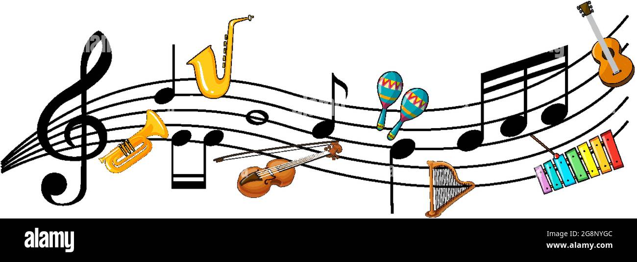 Musical melody symbols with many doodle kids cartoon character ...