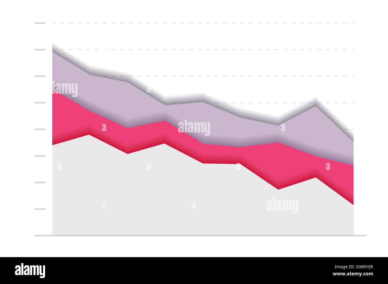 Paper graph, red and grey curve go down. concept of business decline ...
