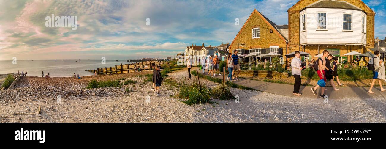 Whitstable Seafront,Panorama,Sunset,People strolling,Whitstable,Kent ...
