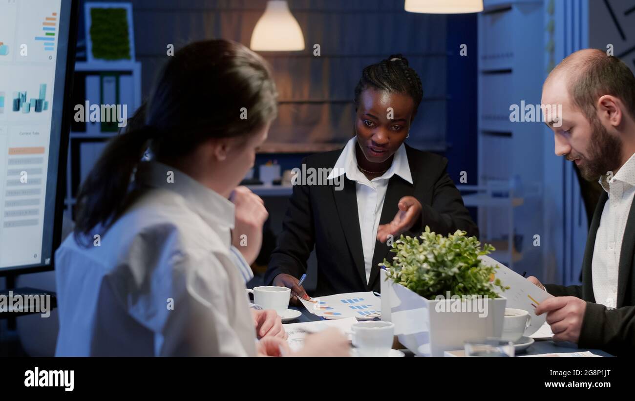 Black african american manager brainstorming strategy ideas analyzing ...