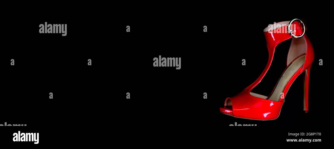 banner with red sandal summer paint black background Stock Photo - Alamy