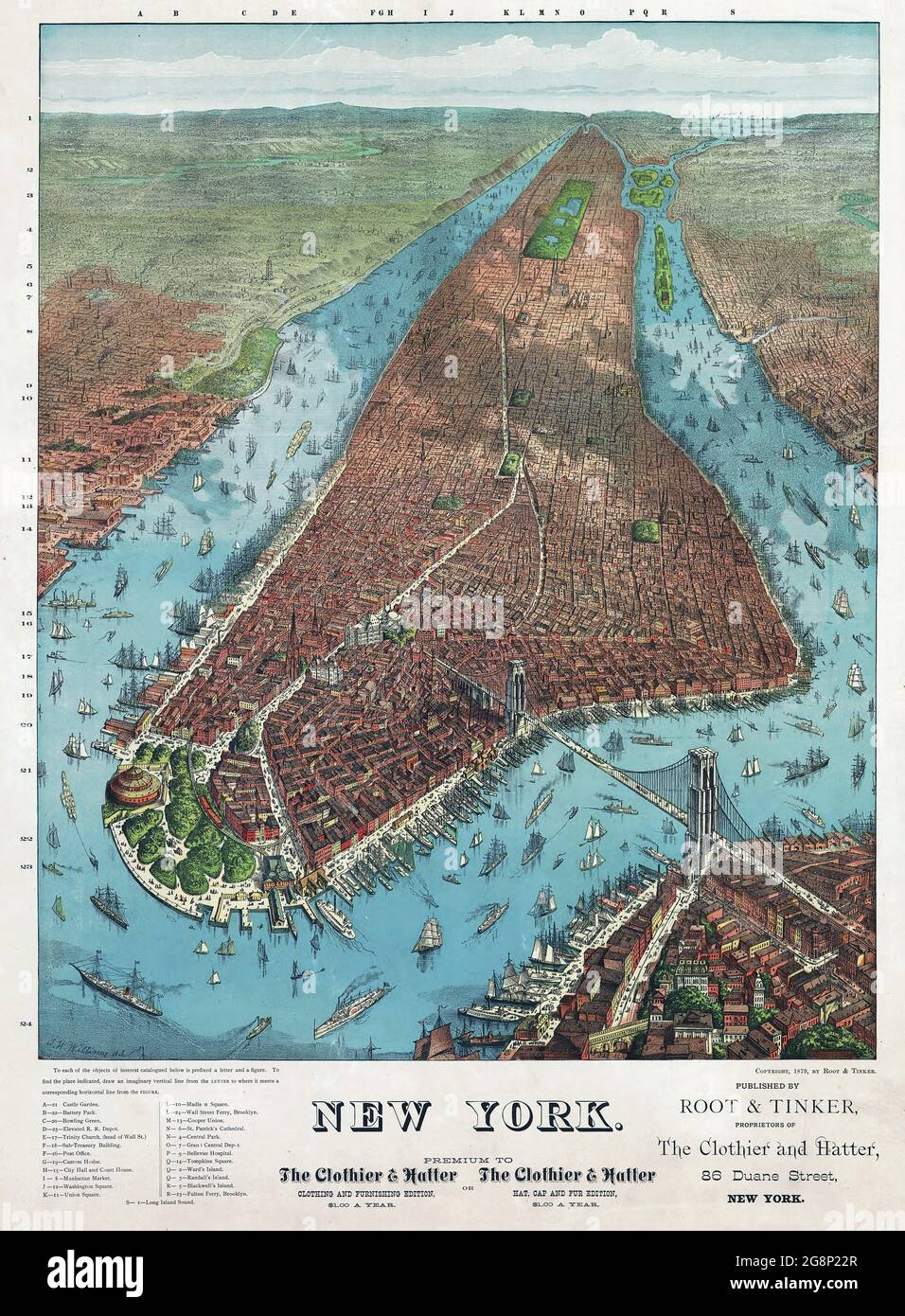 Click On Vintage Birds eye view map of New York & Manhattan (1879 Stock ...