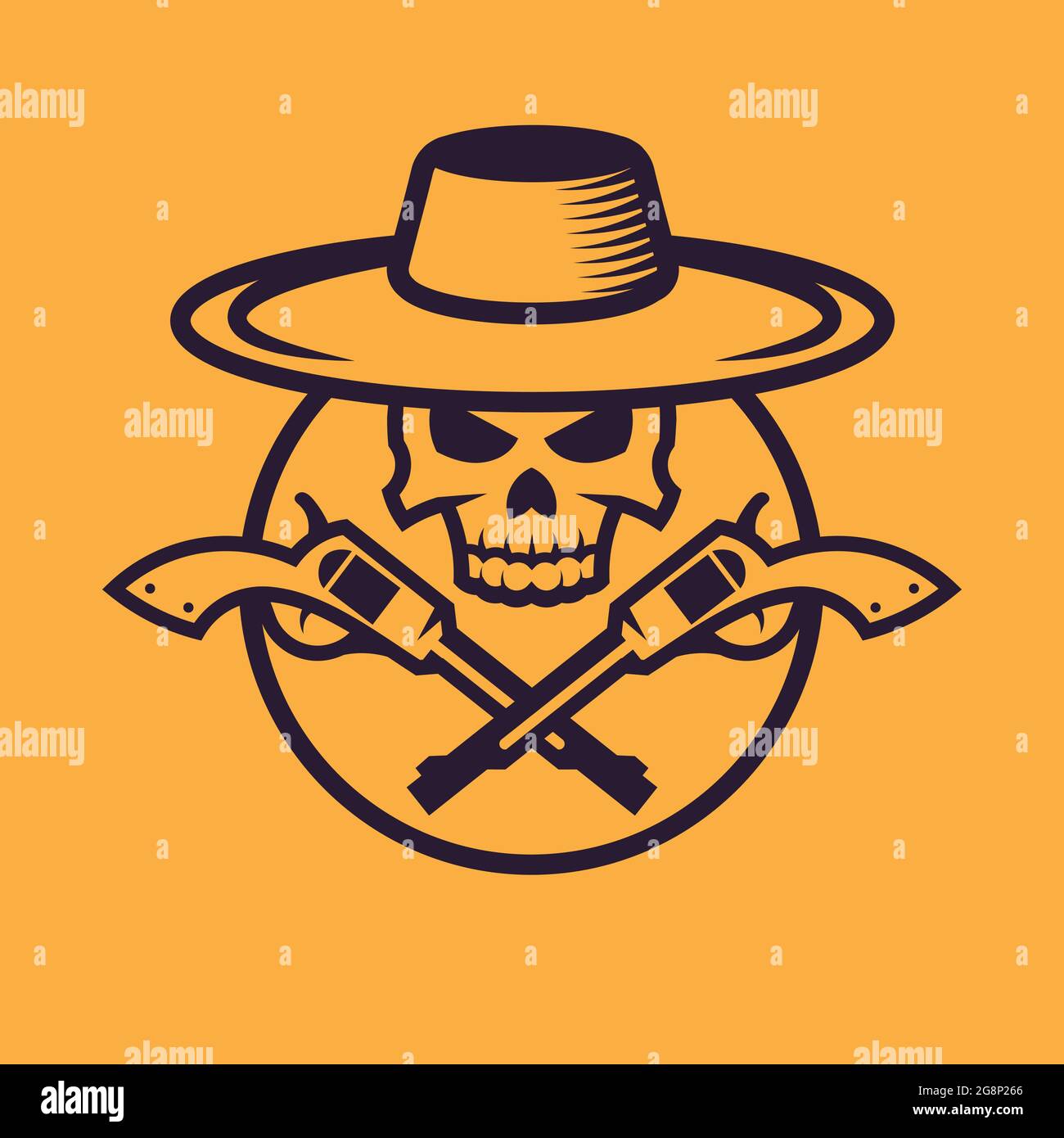 Cowboy skeleton with revolvers. Wild West concept art in monochrome ...