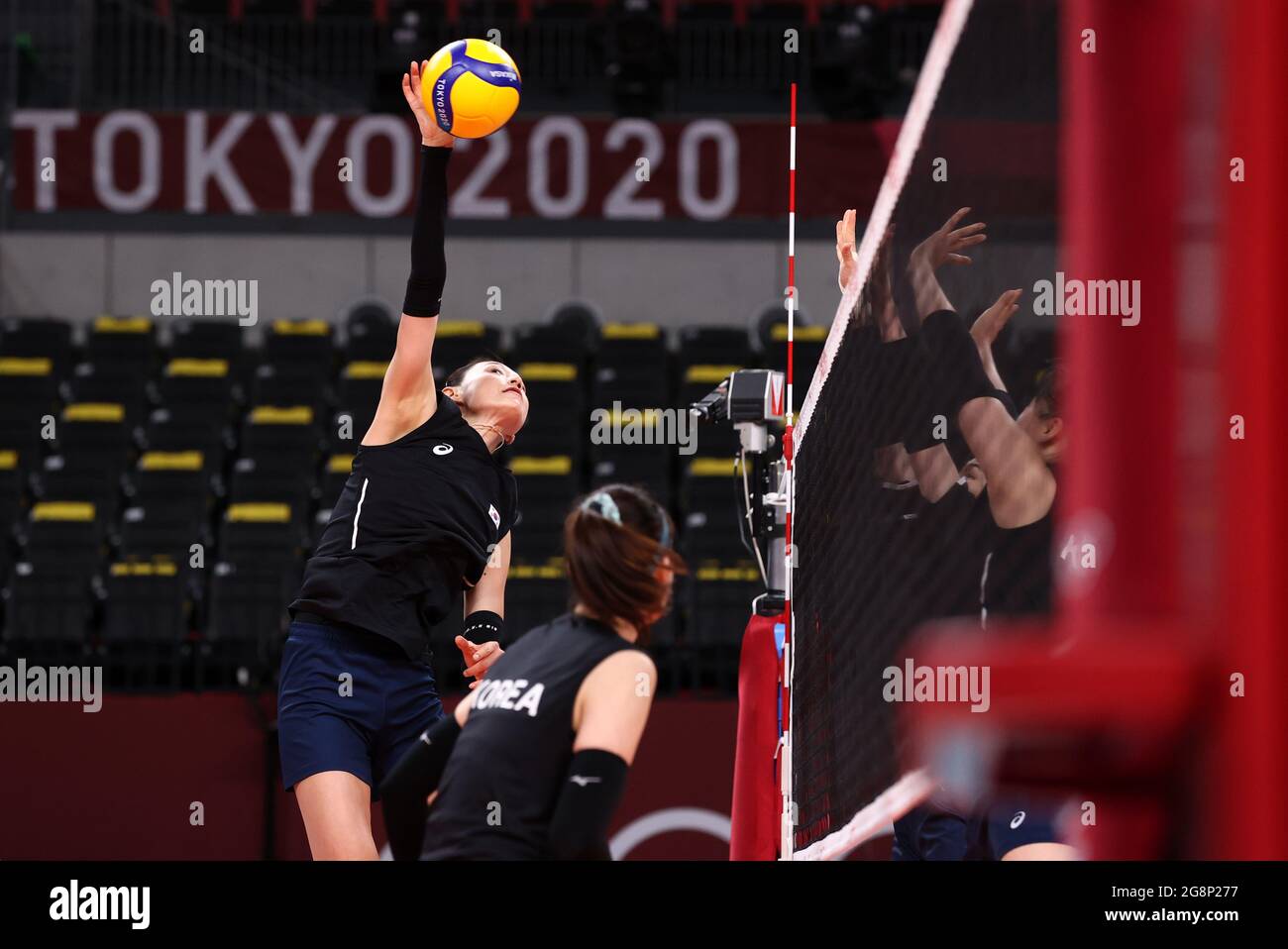 22nd July, 2021. Volleyball star in training Kim Yeon-koung (L) of the ...