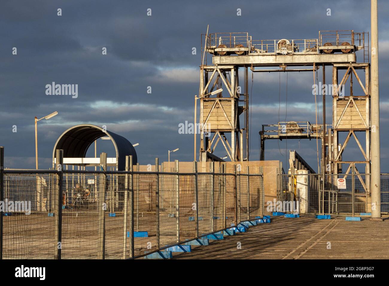 The crane on top of the Kingscote Jetty located on Kangaroo Island ...
