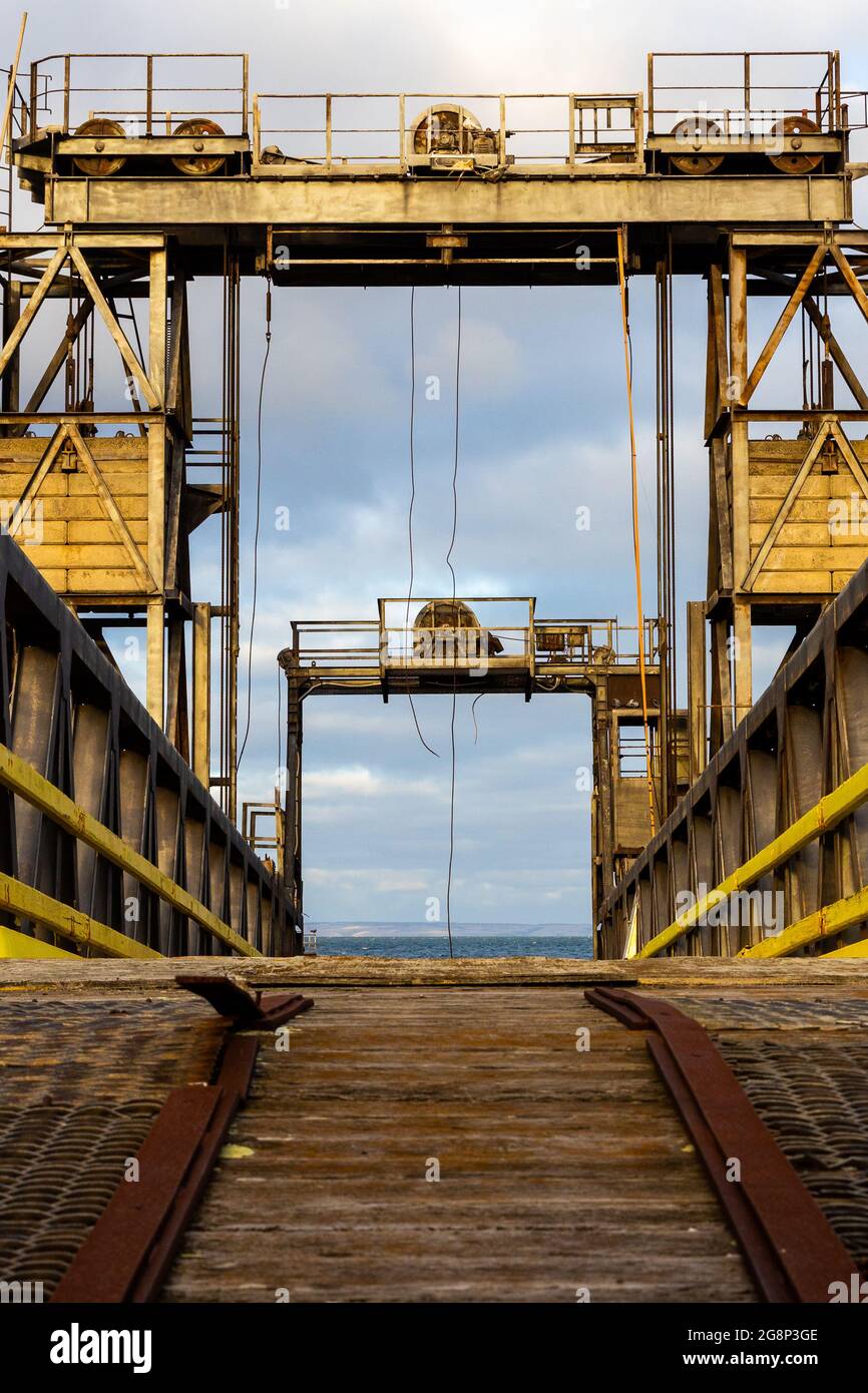 The crane on top of the Kingscote Jetty located on Kangaroo Island ...