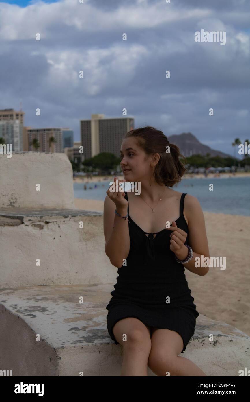 Capture of a beautiful model on Ala Moana beach park in hawaii Stock ...