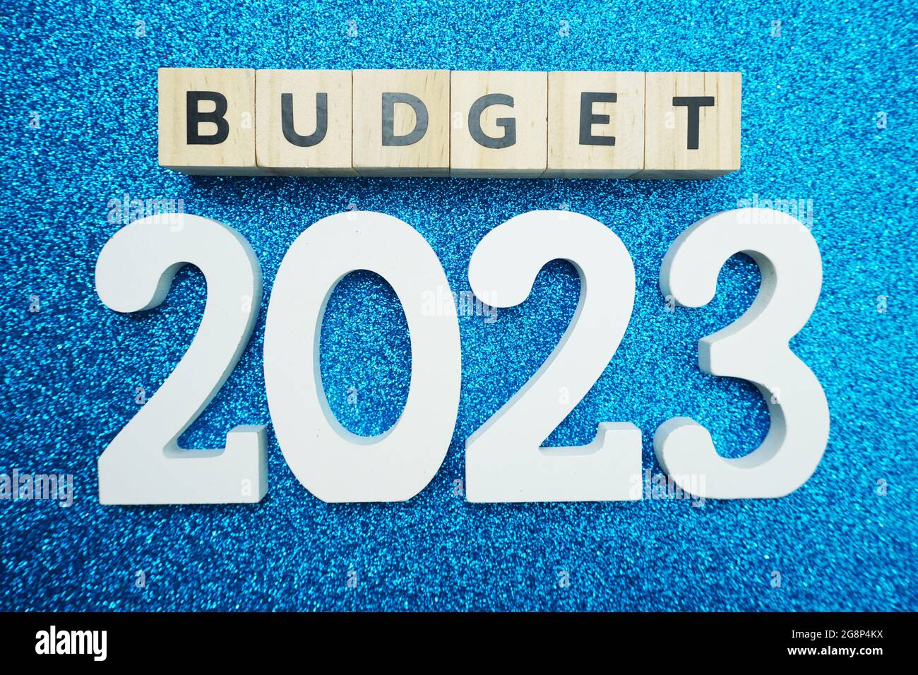 Budget 2023 alphabet letters on blue glitter background Stock Photo - Alamy