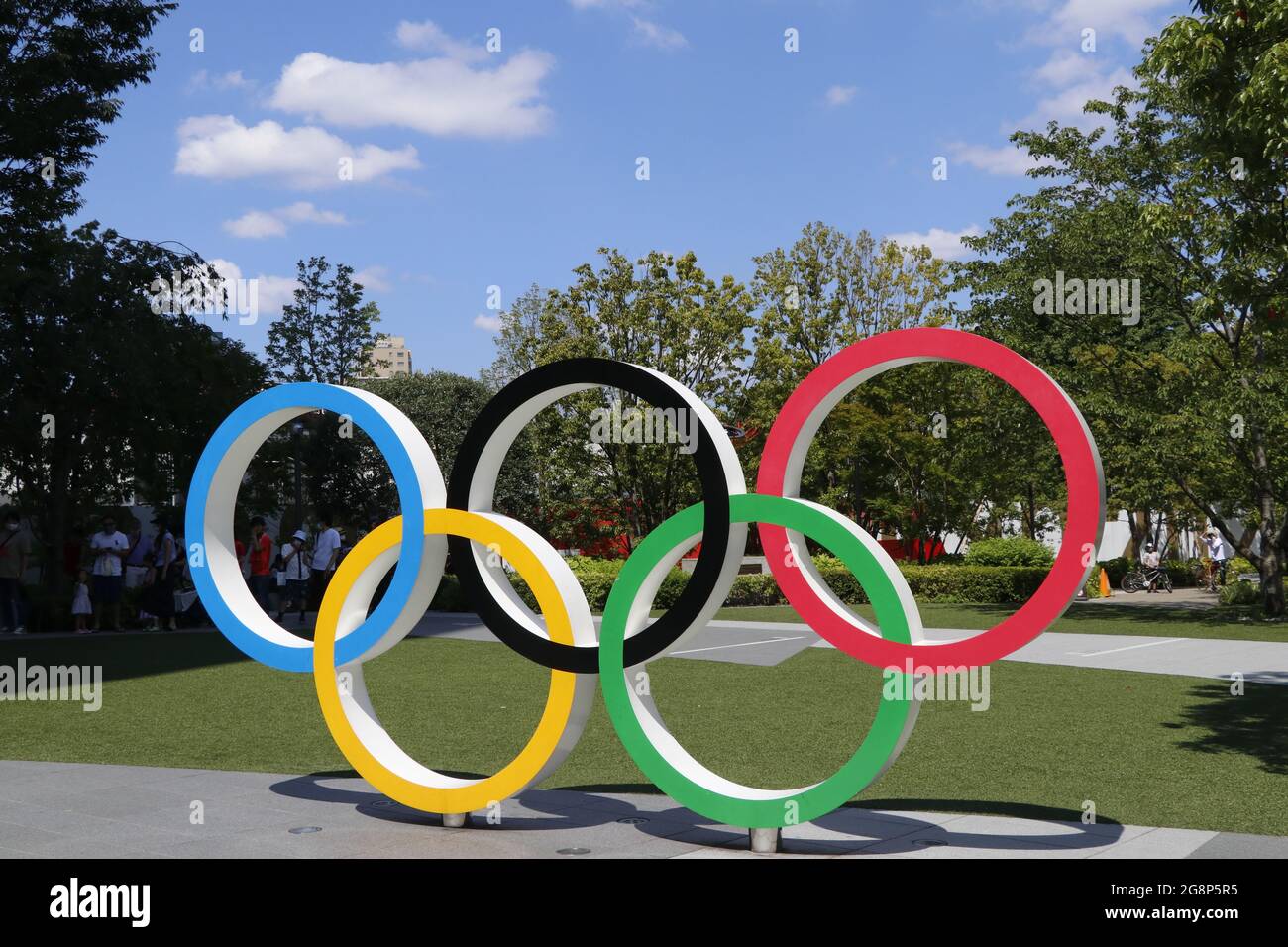 The Olympic rings are displayed in front of the Japan Olympic Museum ...