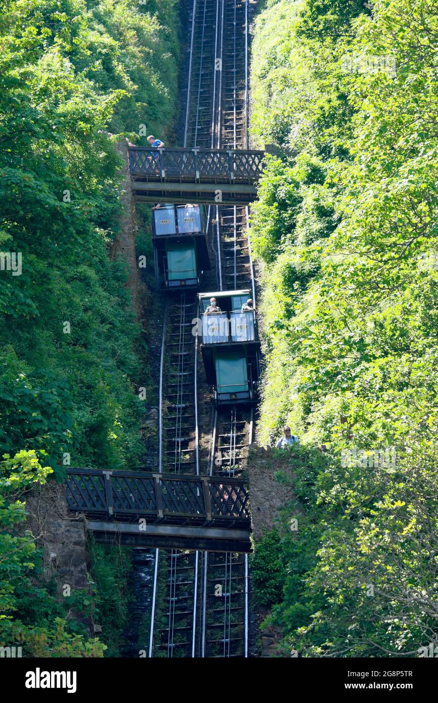 Lynton and Lynmouth Cliff Railway In North Devon England UK is the only ...