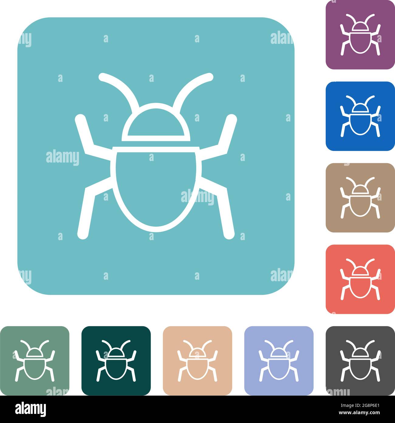 Bug outline white flat icons on color rounded square backgrounds Stock ...