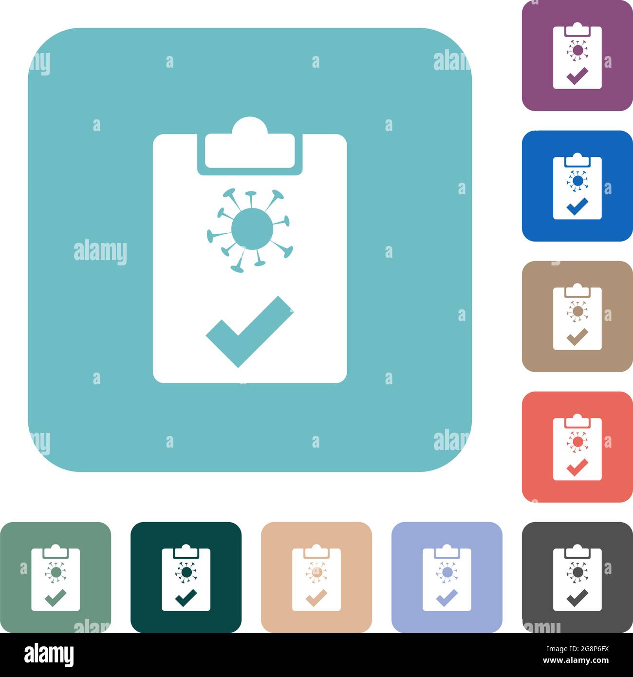 Covid test passed white flat icons on color rounded square backgrounds ...