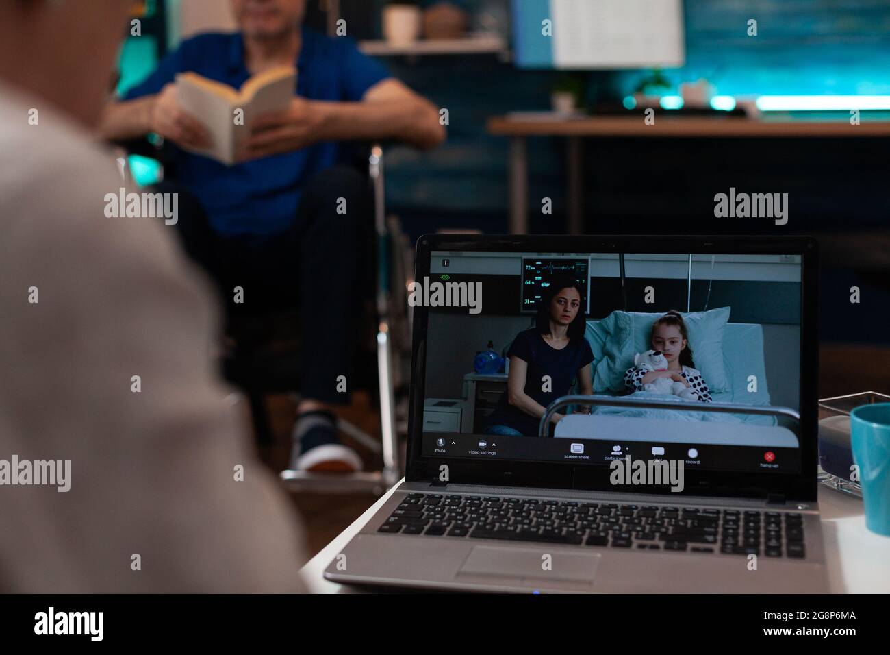 Pensioners using video call technology at home talking to sick niece ...