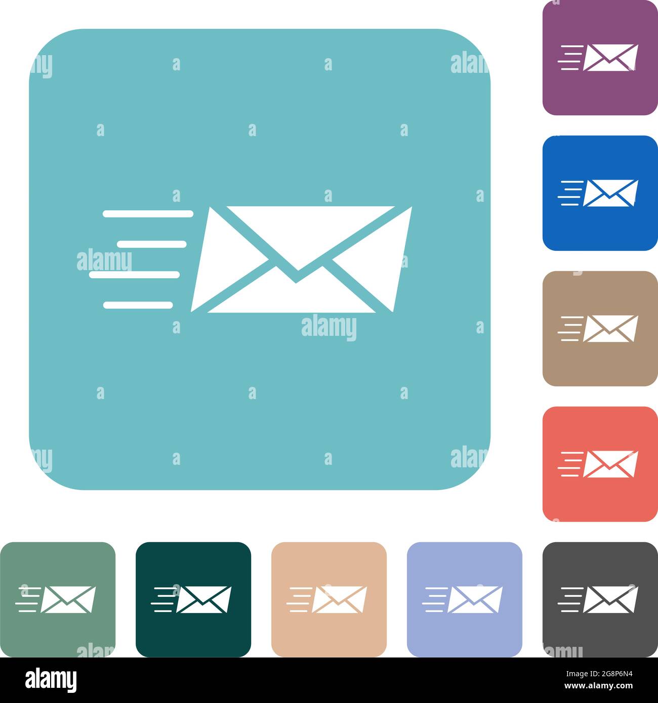 Sending express mail solid white flat icons on color rounded square ...