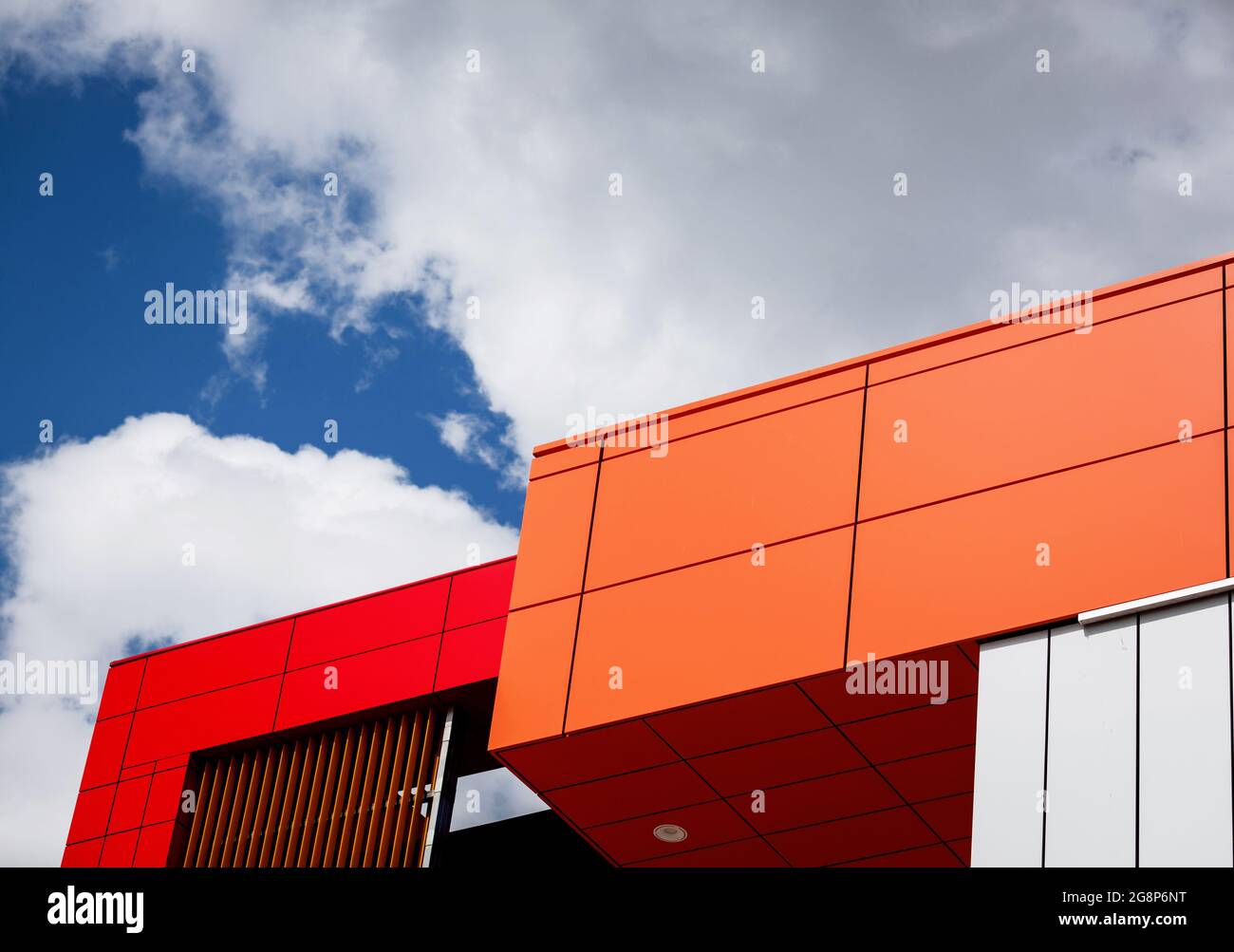 minimalistic design aluminum facade with colorful panels on large ...