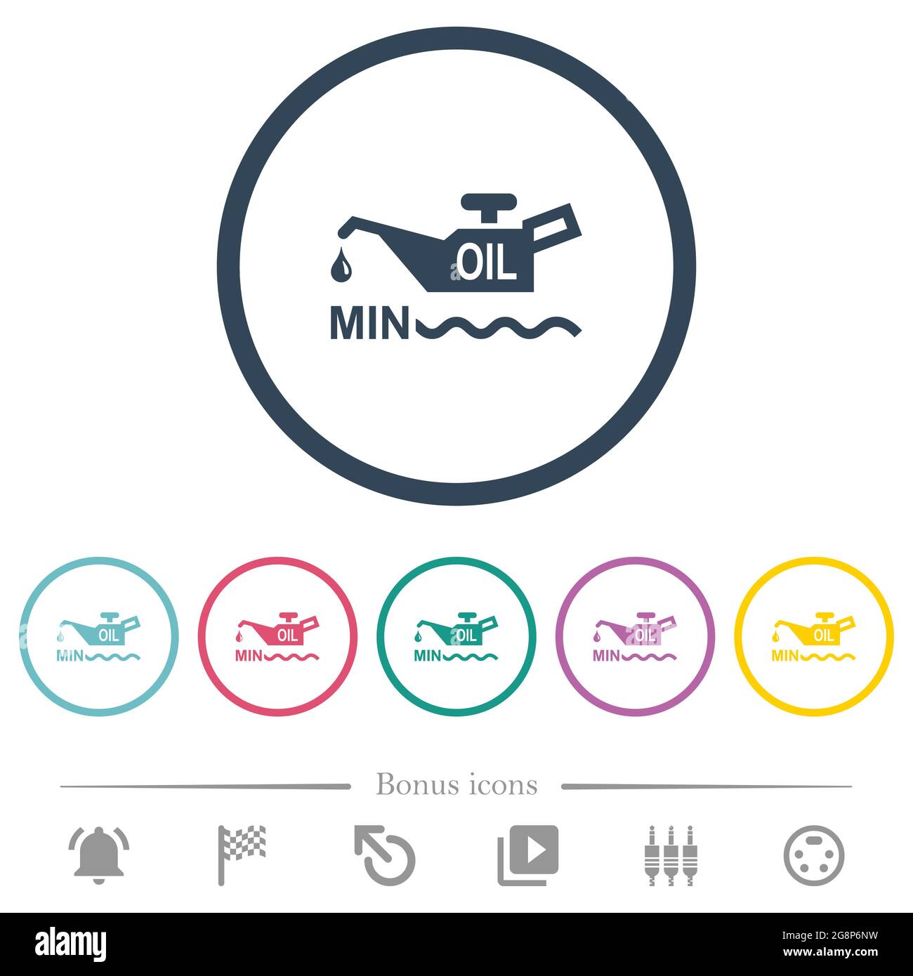 Oil level minimum indicator flat color icons in round outlines. 6 bonus ...