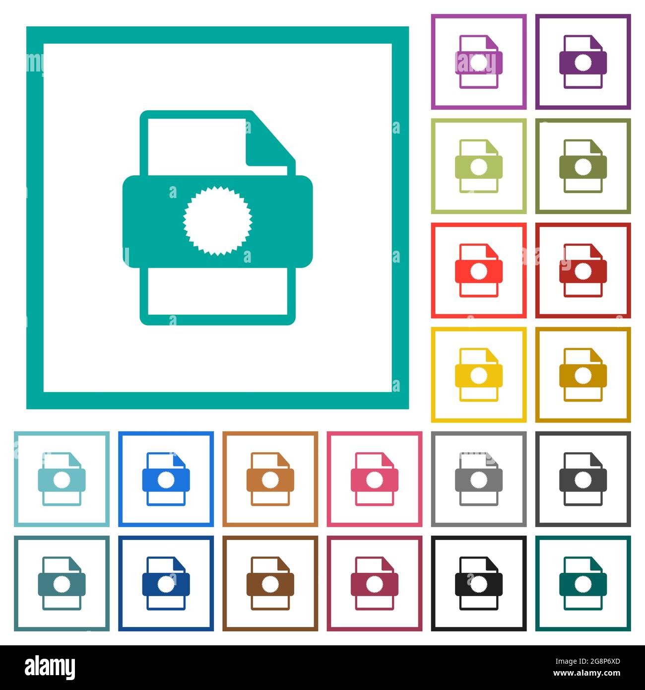 Certificate file flat color icons with quadrant frames on white ...