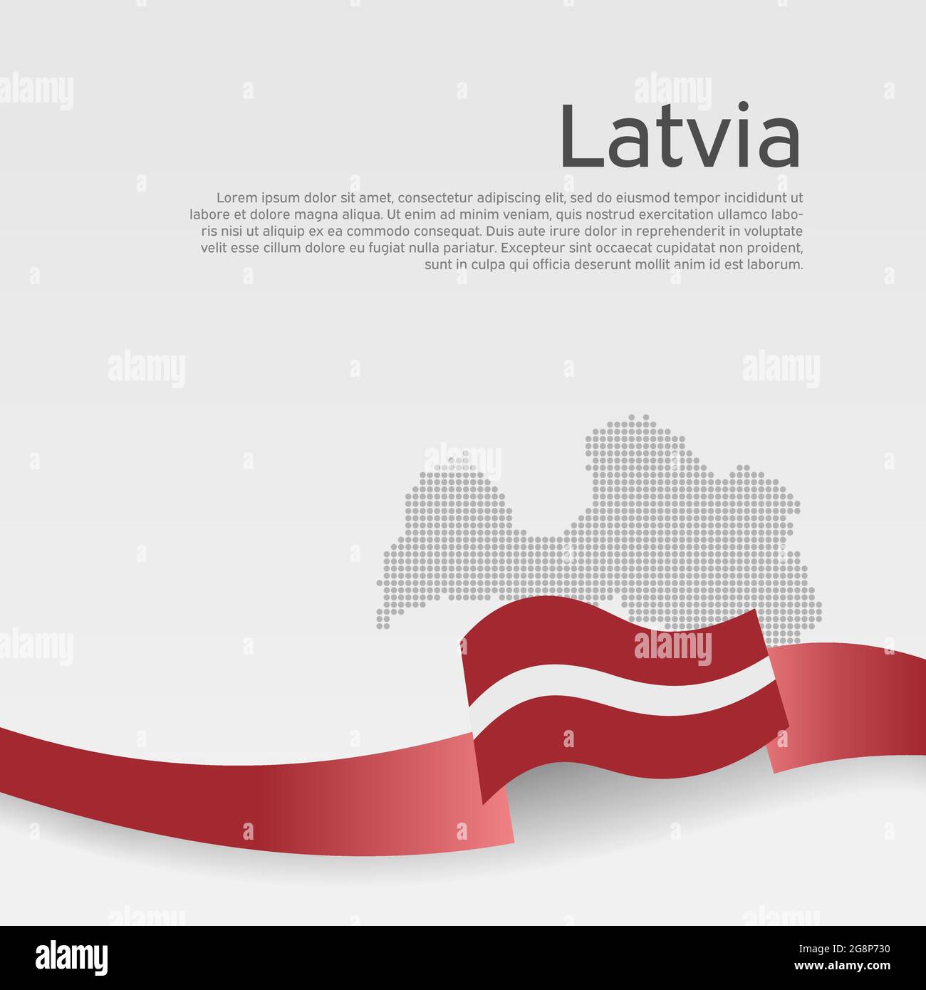 Latvia flag, mosaic map on white background. Wavy ribbon with latvian ...
