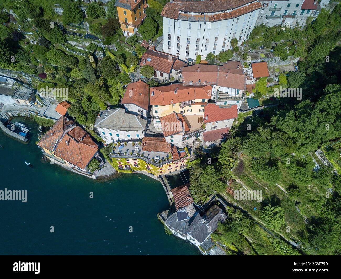 Aerial view, Ponte della Pietra, Stone Bridge, Nesso, Como Lake ...